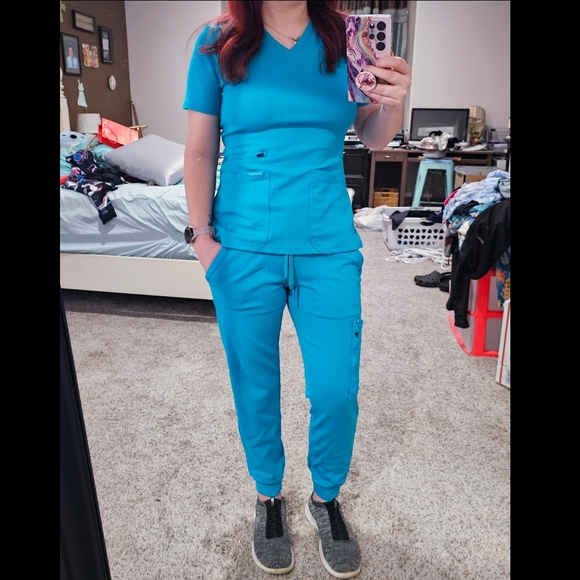 Jaanuu | Pants & Jumpsuits | Jaanuu Teal Jogger Scrub And Top Set | Poshmark